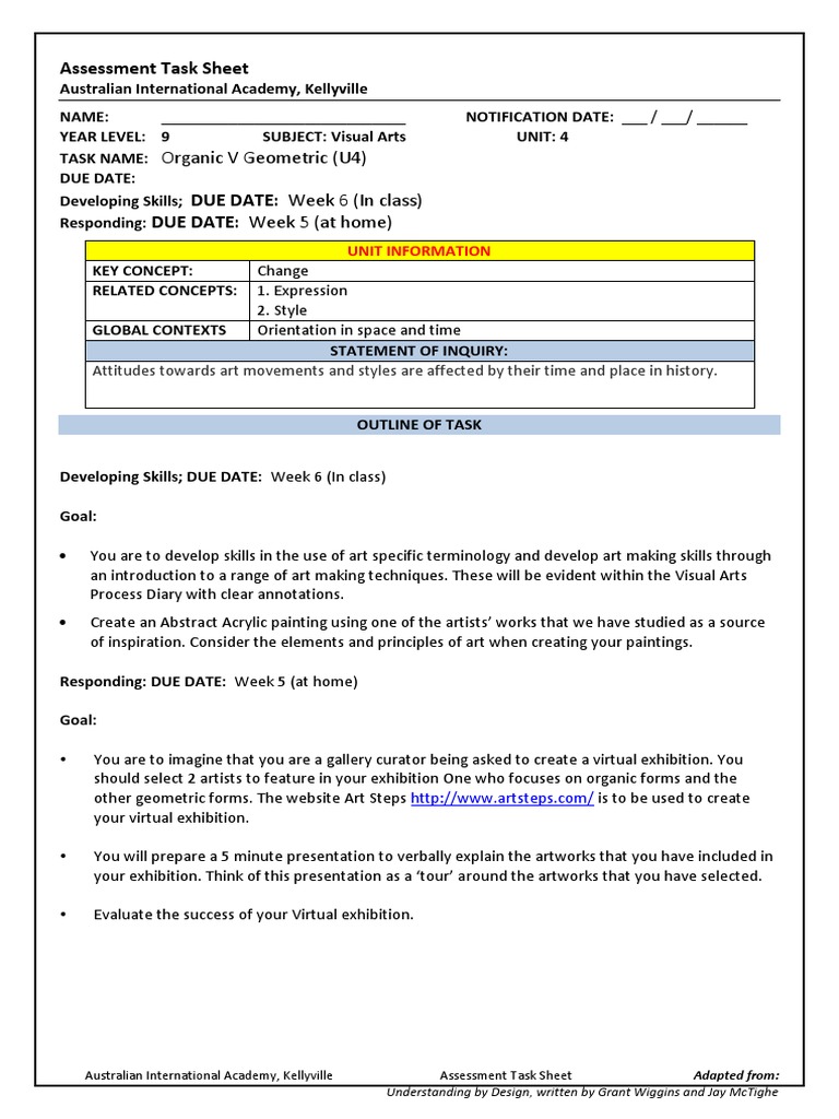 2019 Assessment Task Year 9 Unit 4 | PDF | Paintings | Design