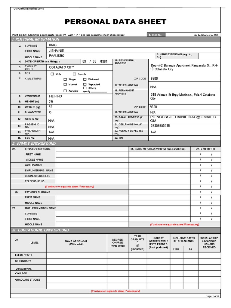 Personal Data Sheet | Download Free PDF | Justice | Crime & Violence