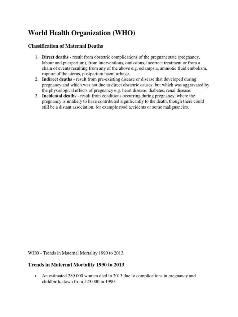 World Health Organization (WHO) : Classification of Maternal Deaths ...