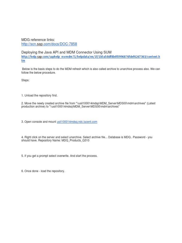MDG Reference Links: Sap Deploying The Java API and MDM Connector Using ...