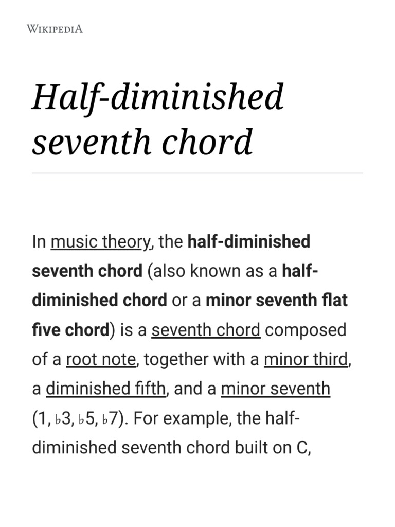 Half-Diminished Seventh Chord - Wikipedia | PDF | Chord (Music ...