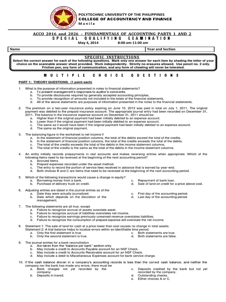 Analysis of a Special Qualifying Examination for Fundamentals of ...