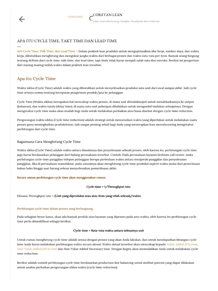 Apa Itu Cycle Time Talk Time Dan Lead Time | PDF