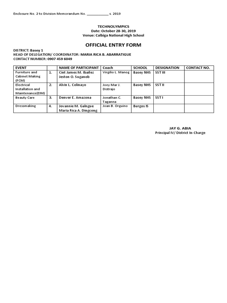 Official Entry Form: Technolympics | PDF