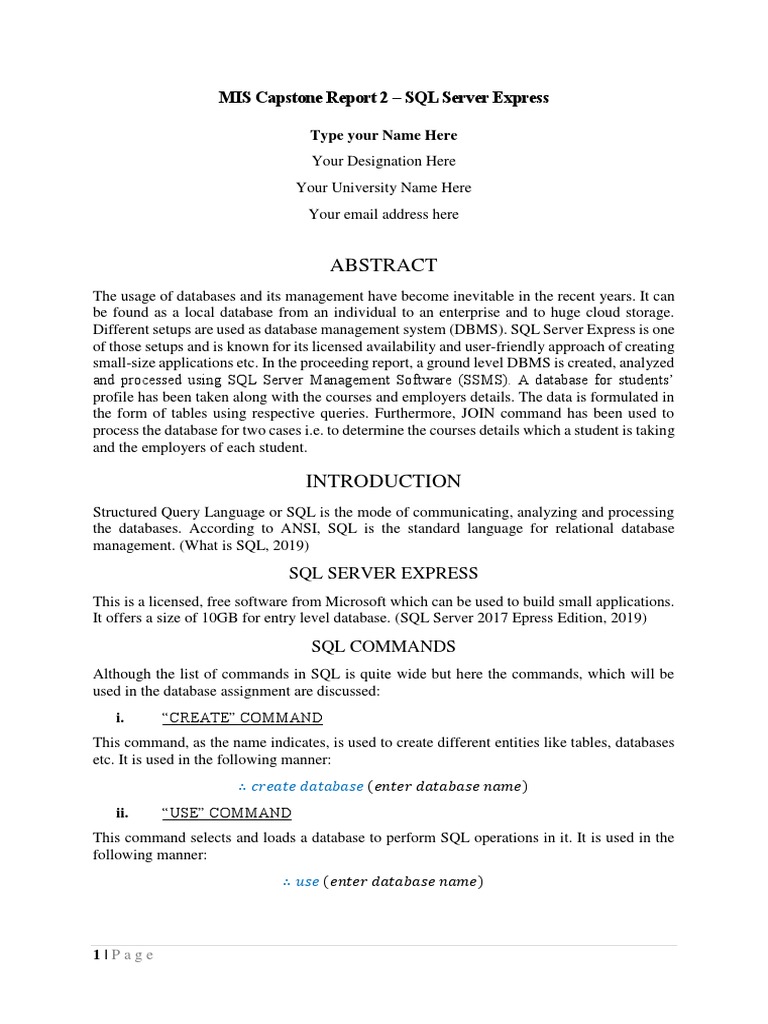 MIS Capstone Report 2 | PDF | Databases | Sql