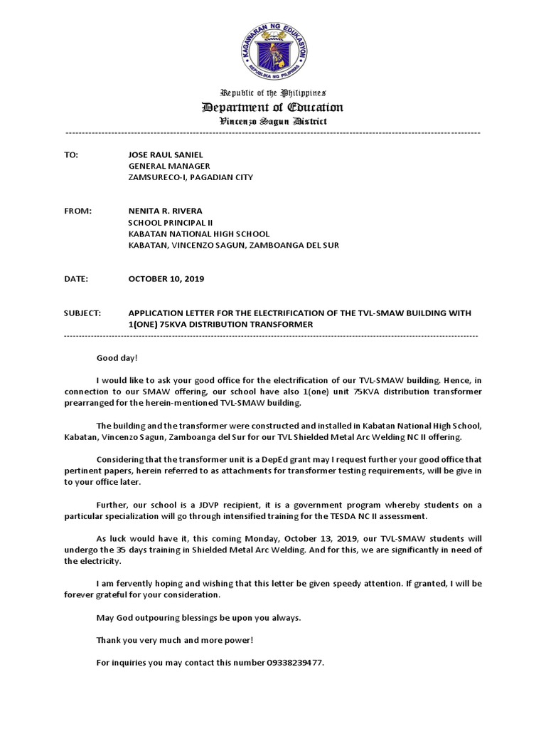 Zamsureco Letter Application | PDF