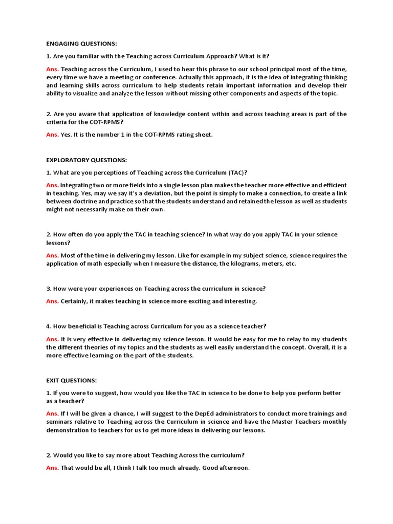 Engaging Questions | PDF | Curriculum | Lesson Plan