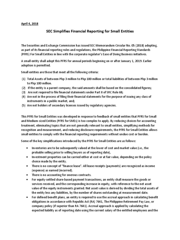 SEC Simplifies Financial Reporting For Small Entities: April 4, 2018 ...
