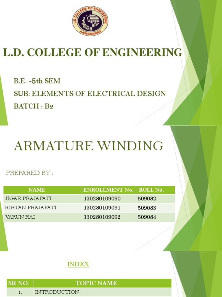 L.D. College of Engineering: B.E. - 5th SEM Sub: Elements of Electrical Design Batch: B2 | PDF ...