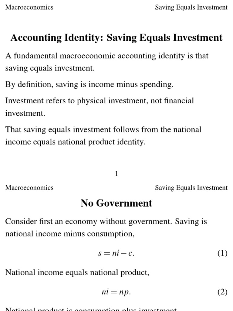 Saving Equals Investment | PDF | Government Spending | Saving