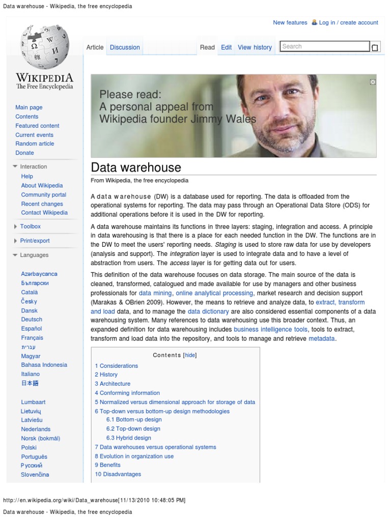 Data Warehouse - Wikipedia, The Free Encyclopedia | PDF | Data Warehouse | Information Technology