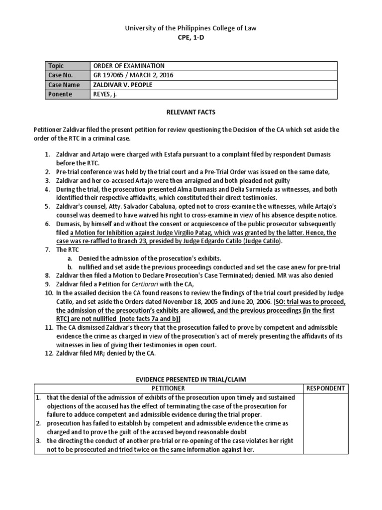 Order of Examination Case | PDF | Witness | Prosecutor