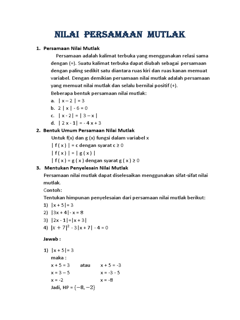 Penyelesaian Persamaan Nilai Mutlak | PDF | Metode & Bahan Ajar