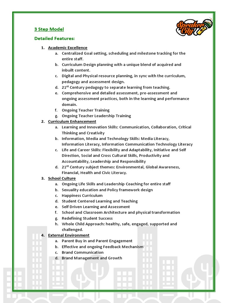 3 Step Model Detailed Features:: 1. Academic Excellence | PDF