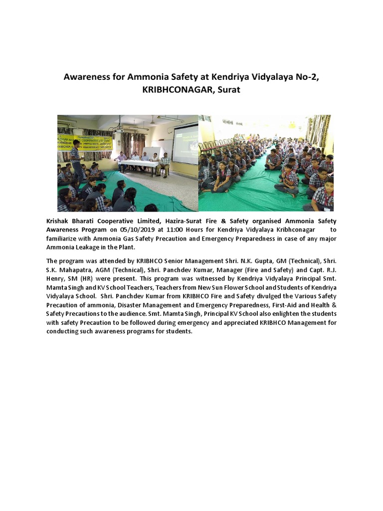 Ammonia Safety Awareness at KV No-2 | PDF | Science & Mathematics ...