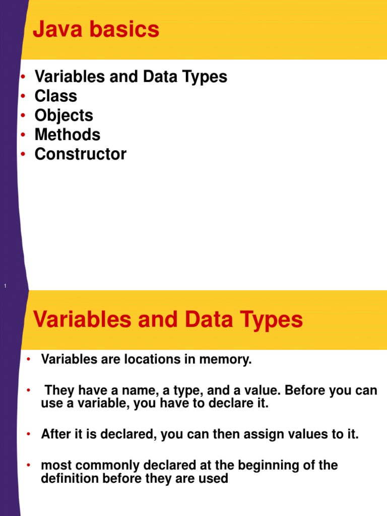 Java Basics Variables And Data Types Class Objects Methods Constructor 