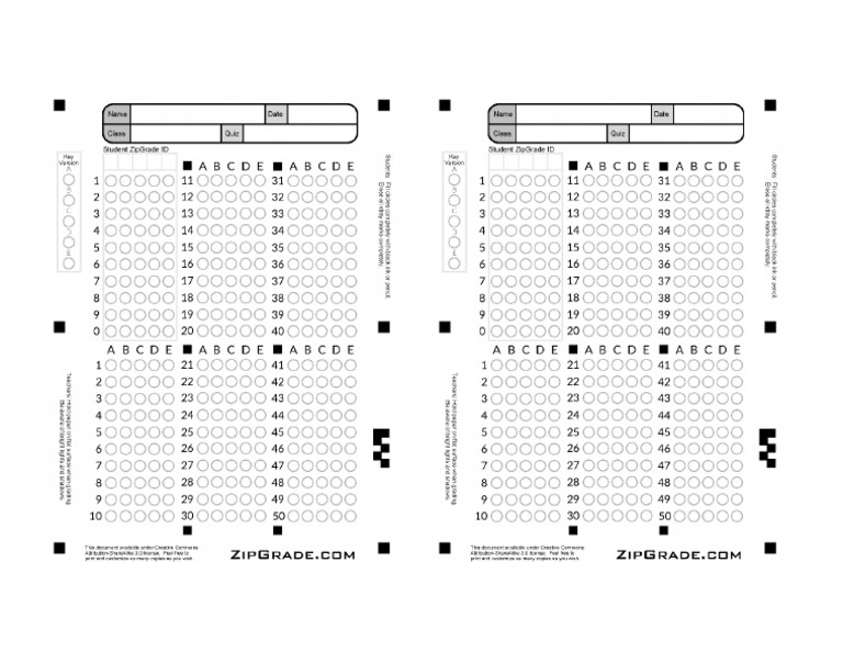 Zipgrade Sheet 1 50 Item | PDF