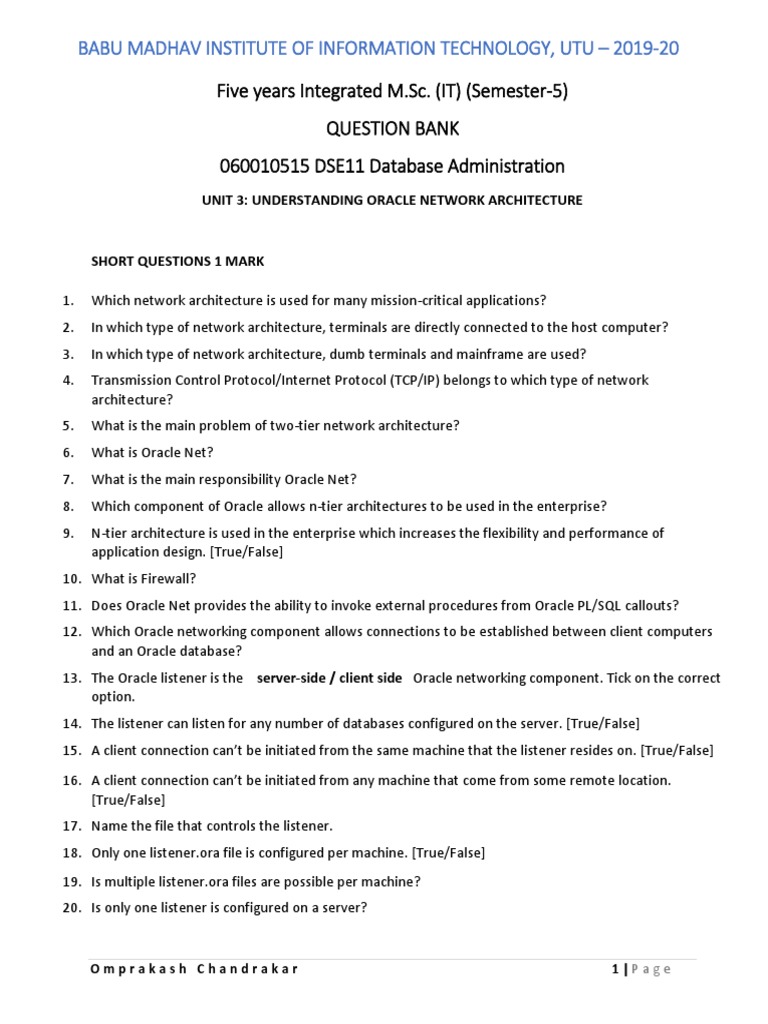 Understanding Oracle Network Architecture: An Analysis of Database ...
