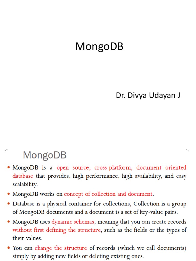 Mongodb: Dr. Divya Udayan J | PDF