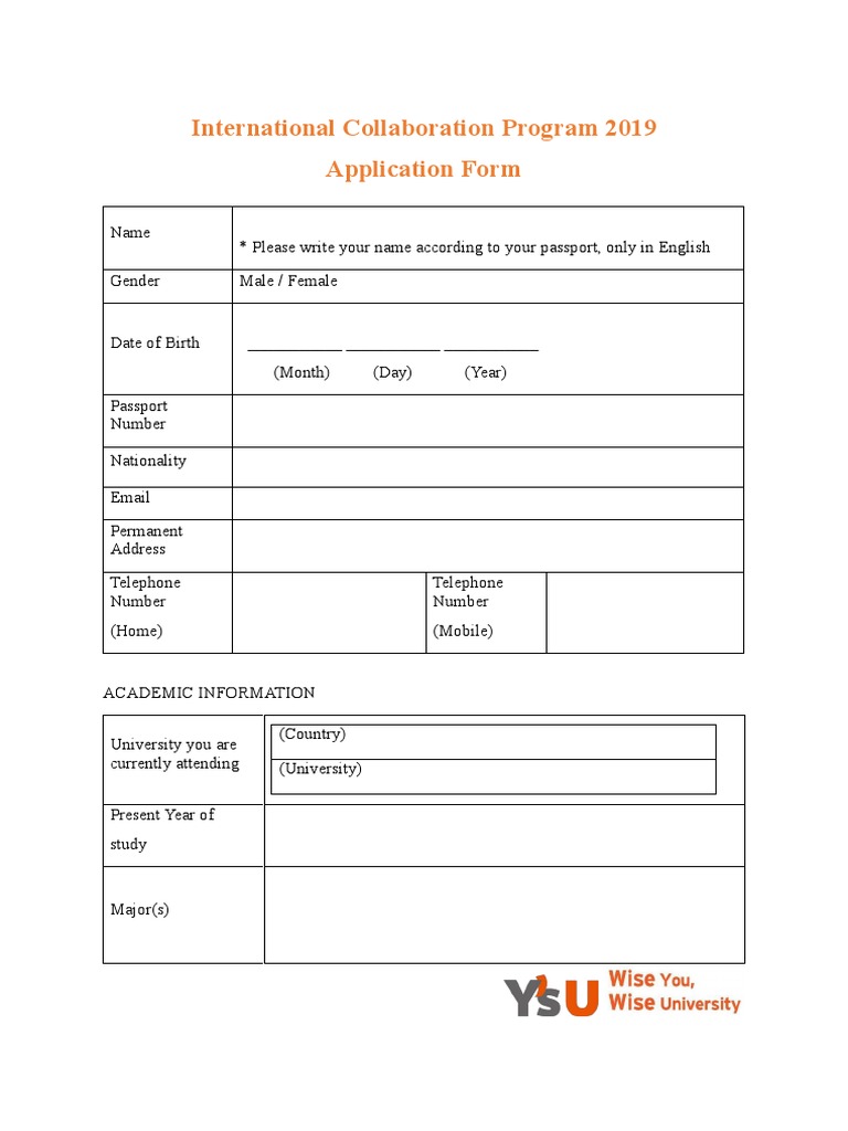 Student Exchange Application Form | PDF | Social Science