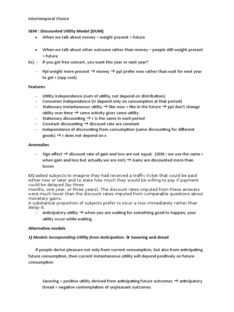 SEM: Discounted Utility Model (DUM) : 1) Models Incorporating Utility ...