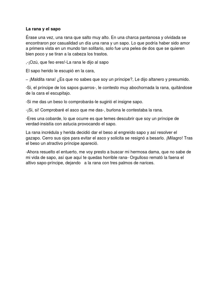 Cuento de La Rana y El Sapo | PDF