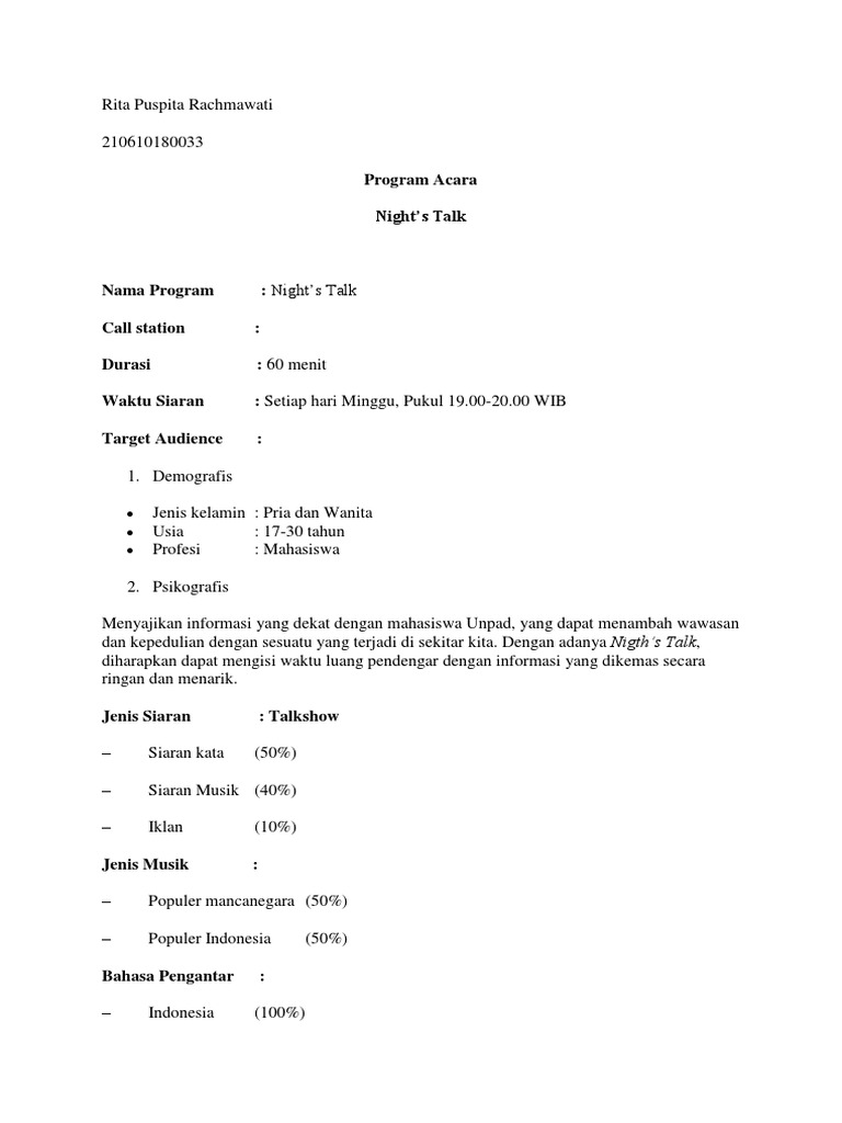 Rancangan Program Radio | PDF