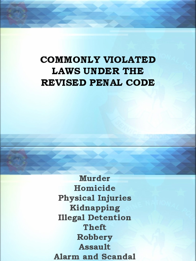 Commonly Violated Laws in Penal Code | PDF | Robbery | Theft