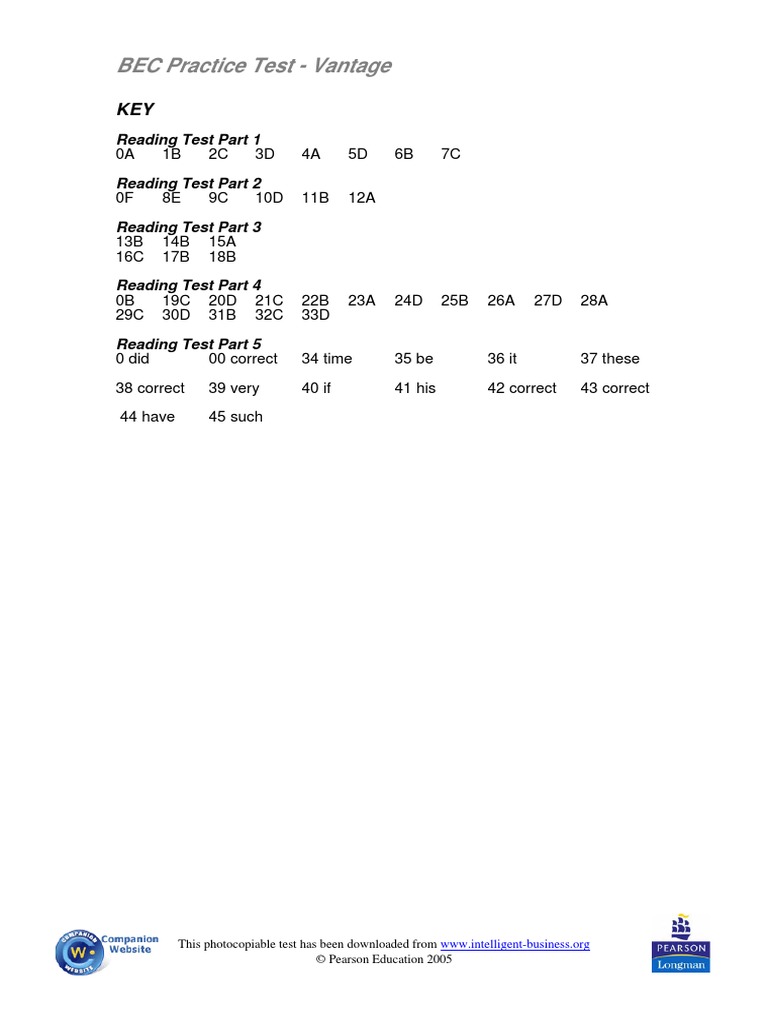 BEC Practice Test - Vantage: 0A1B2C3D4A5D6B7C | PDF | Economies | Business