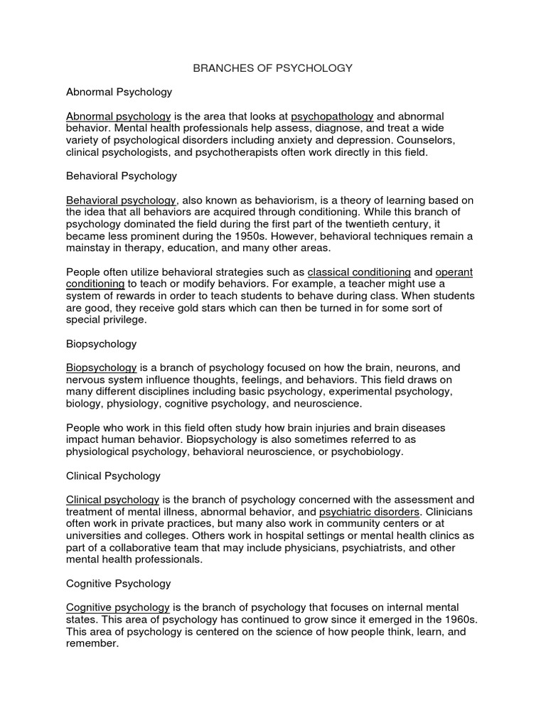 Branches of Psychology | PDF | Developmental Psychology | Health Psychology