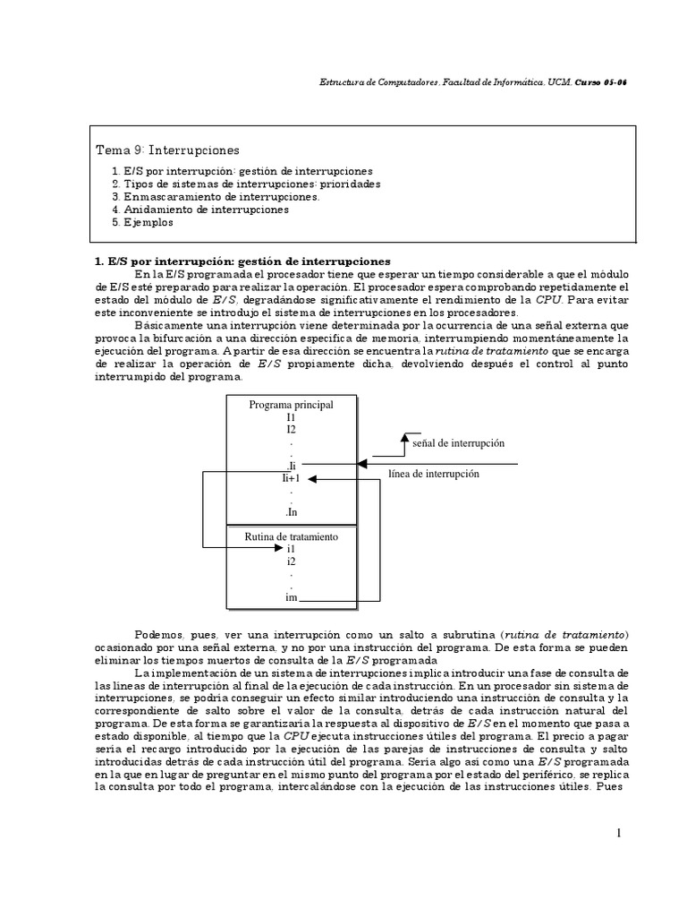 Tema 9: Interrupciones: 1. E/S Por Interrupción: Gestión de Interrupciones | PDF | Sistema ...