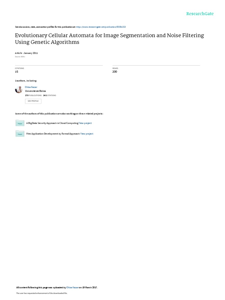 Evolutionary Cellular Automata For Image Segmentation and Noise Filtering Using Genetic ...