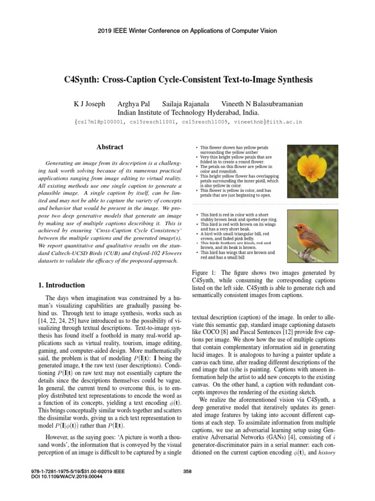 Cross-Caption Cycle-Consistent Text-to-Image Synthesis | PDF | Computer Vision | Vector Space