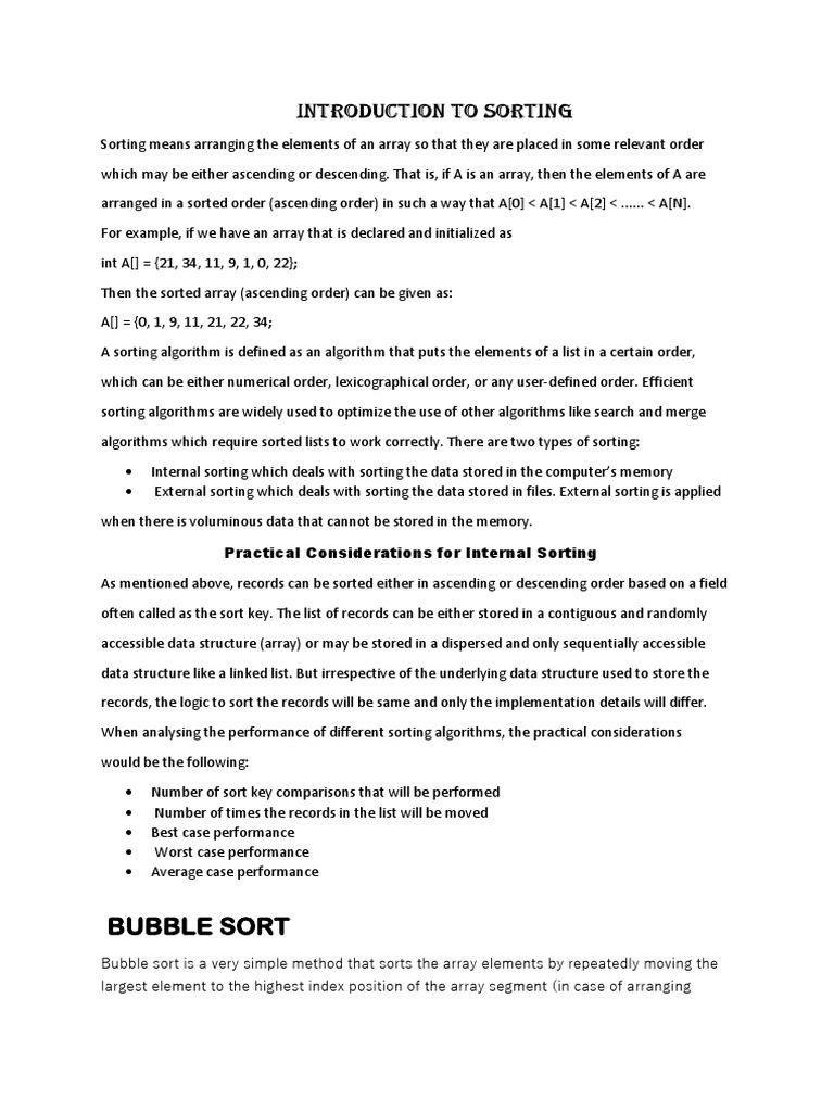 Introduction To Sorting: Bubble Sort | PDF | Queue (Abstract Data Type ...