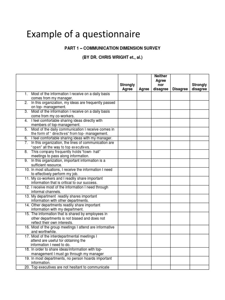 Example of A Questionnaire | PDF | Information | Semiotics