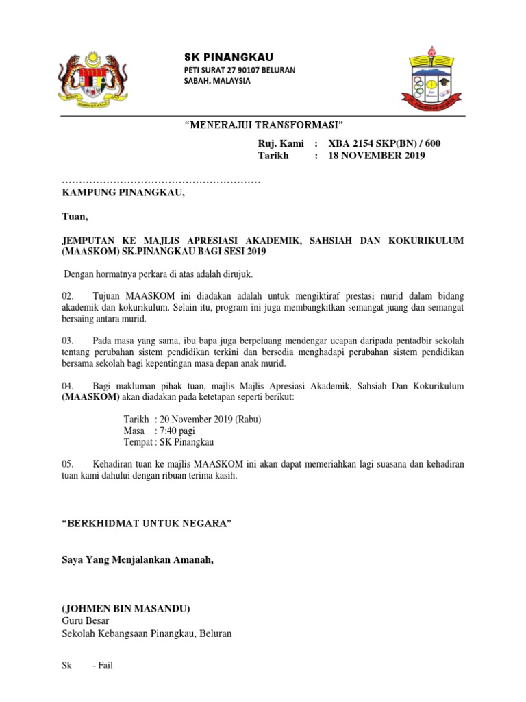 Surat Jemputan Ibu Bapa | PDF