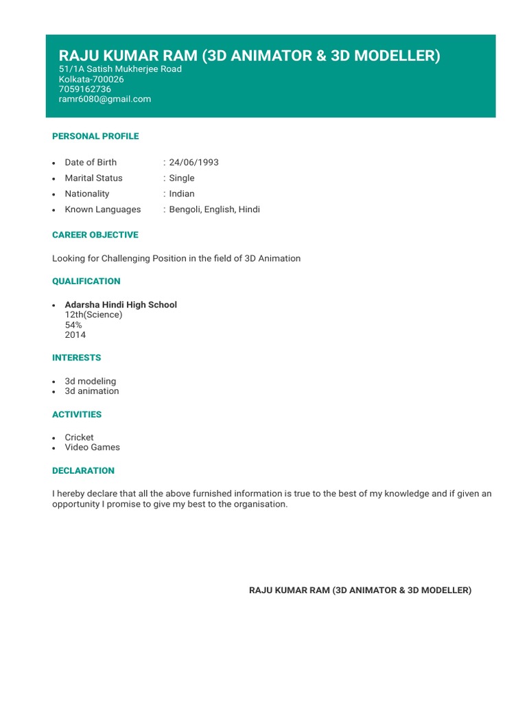 Resume Raju Kumar Ram PDF | PDF | Animation