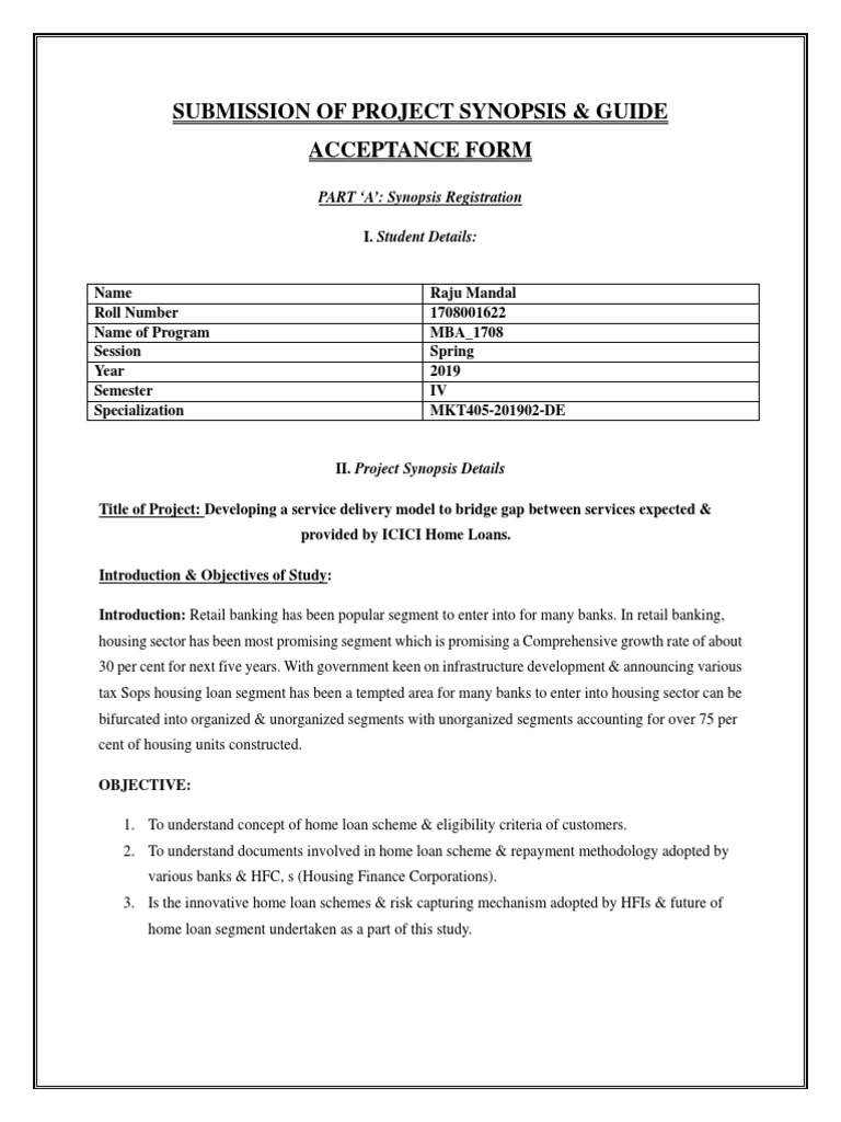 Submission of Project Synopsis & Guide Acceptance Form: PART A': Synopsis Registration | PDF ...