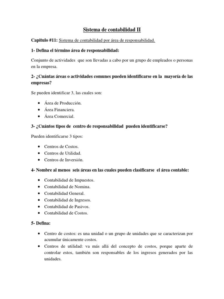 Cuestionario Sistema de Contabilidad Por Areas de Responsabilidad | PDF ...