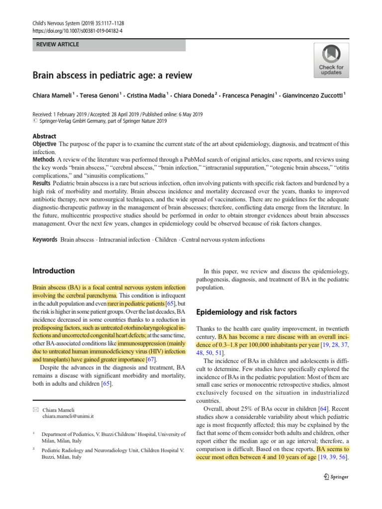 Pediatric Brain Abscess Overview | PDF | Infection | Ct Scan