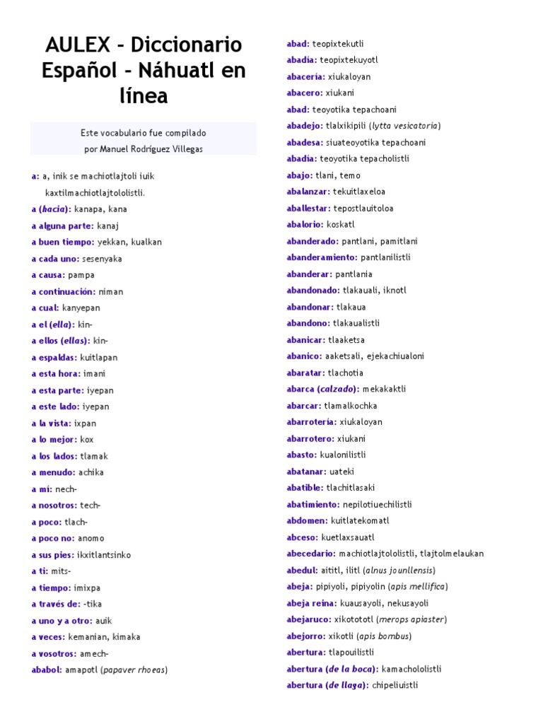 Diccionario Traductor Español Nahuatl | PDF | Naturaleza
