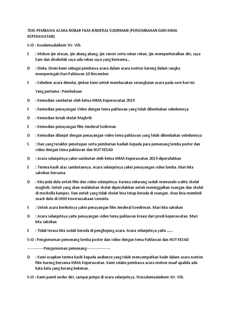 Teks Pembawa Acara Nobar Film Jenderal Sudirman | PDF | Game ...