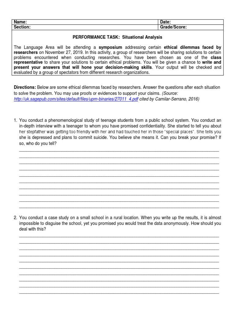 Performance Task - Situational Analysis | PDF | Decision Making | Cognition