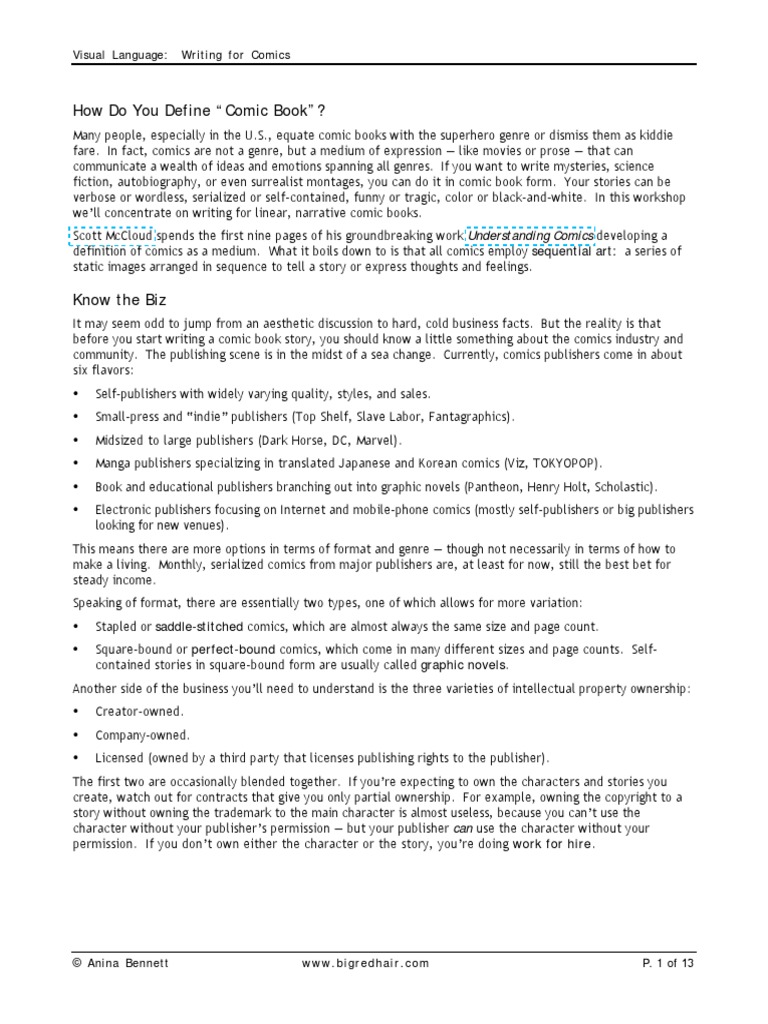 How Do You Define "Comic Book"?: Visual Language: Writing For Comics ...