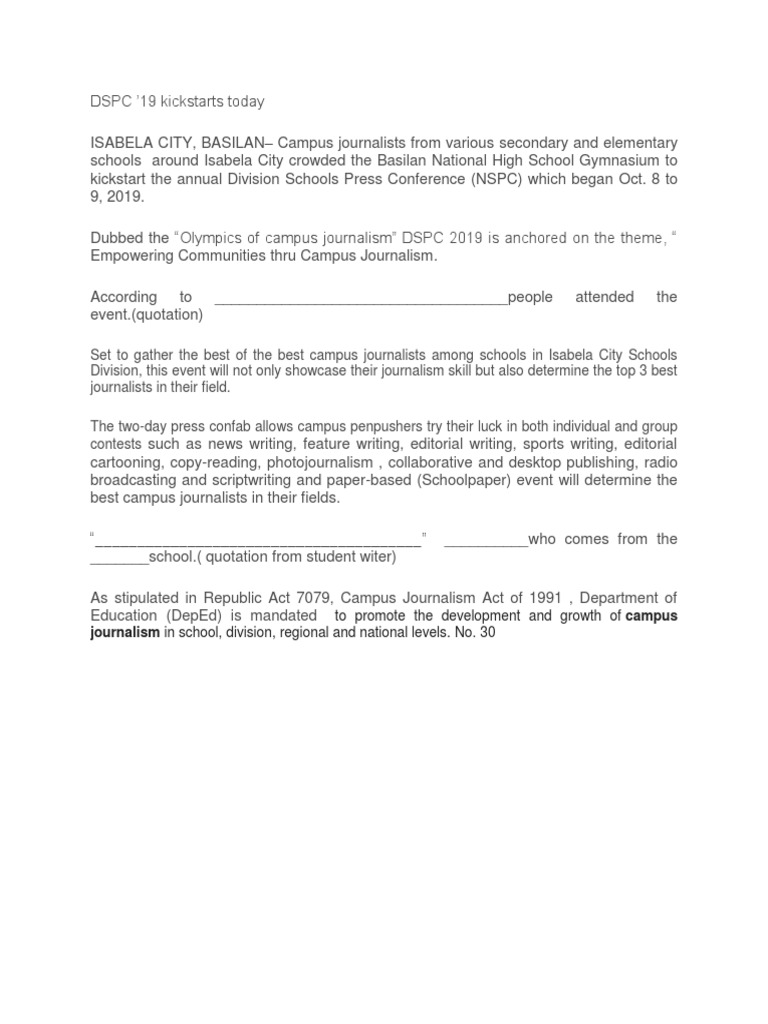 Journalism in School, Division, Regional and National Levels. No. 30 | PDF