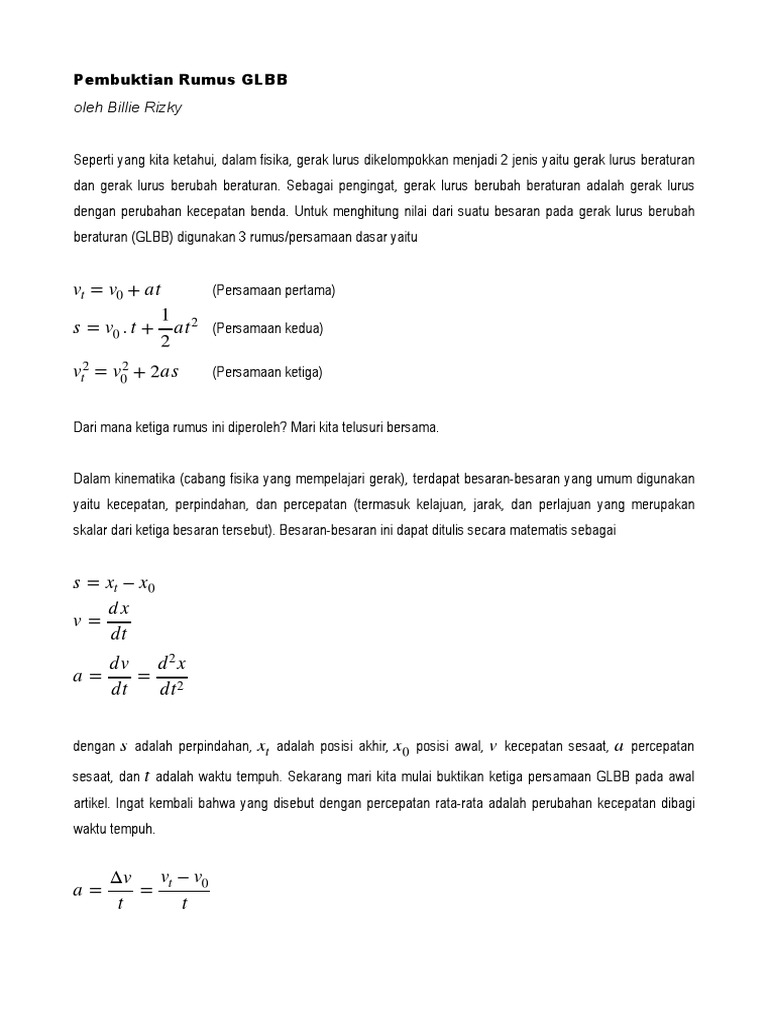 Pembuktian Tiga Rumus GLBB | PDF | Metode & Bahan Ajar
