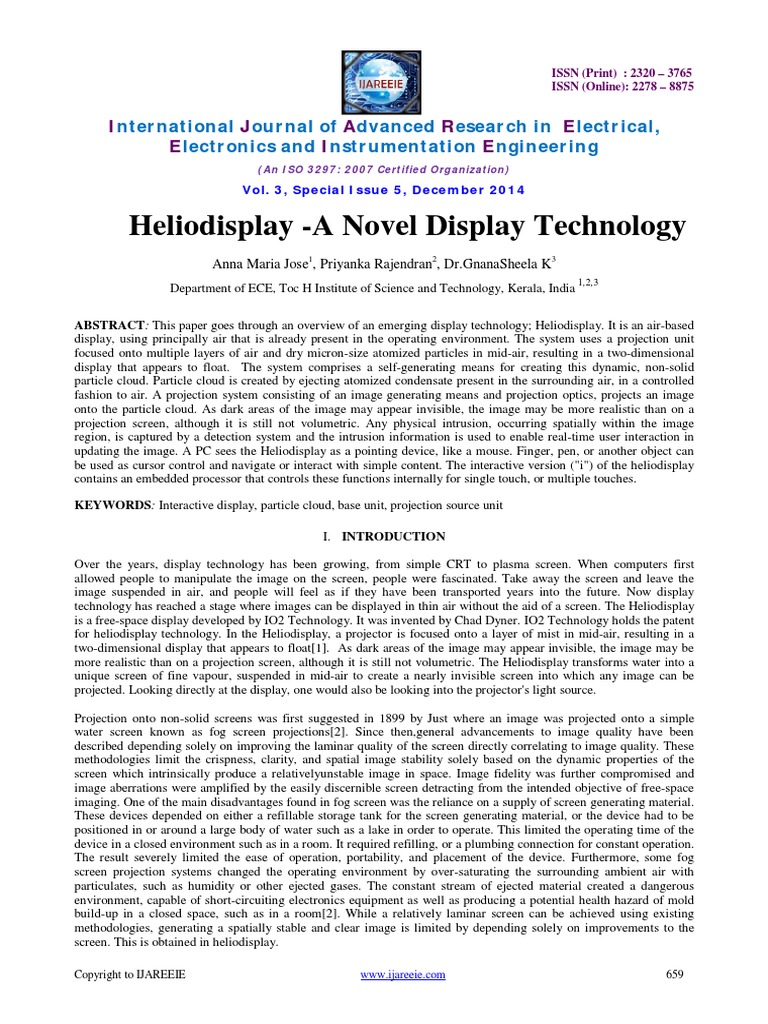 Heliodisplay A Novel Display Technology | PDF | Applied And ...