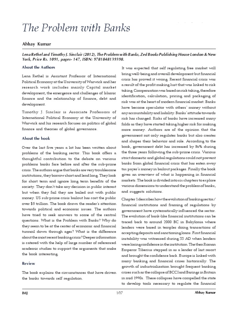 The Problem With Banks | PDF | Shadow Banking System | Financial Crisis ...