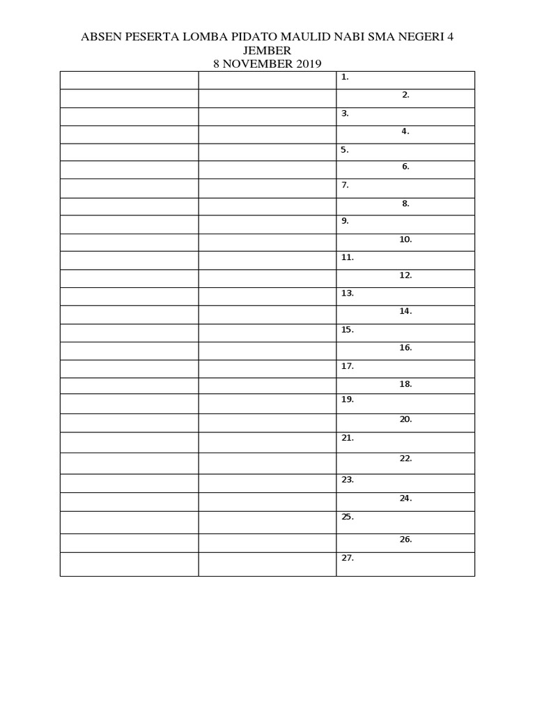 Absen Peserta Lomba Pidato Maulid Nabi Sma Negeri 4 Jember 8 NOVEMBER ...