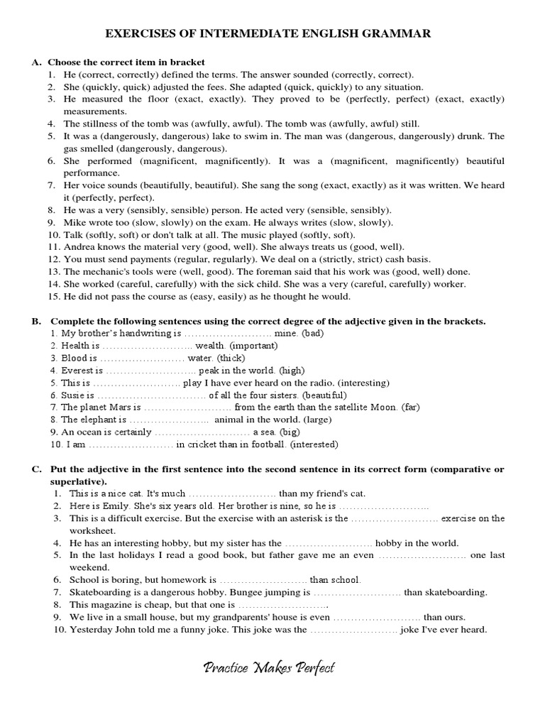 Practice Makes Perfect: Exercises of Intermediate English Grammar | PDF ...